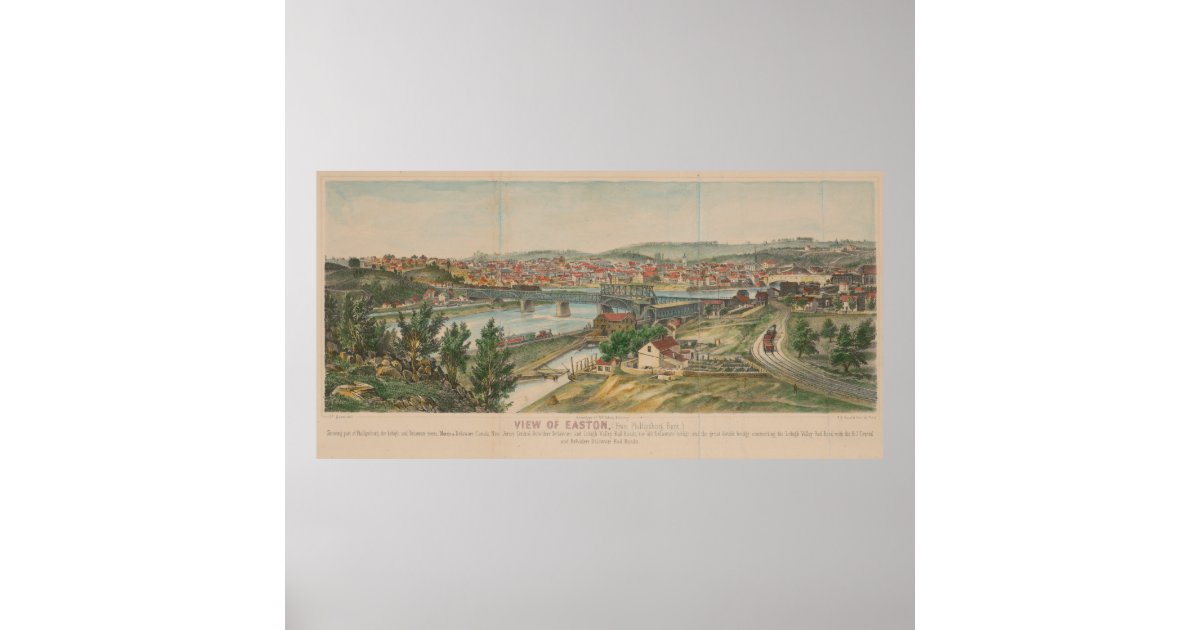Vintage Pictorial Map of Easton PA (1862) Poster | Zazzle