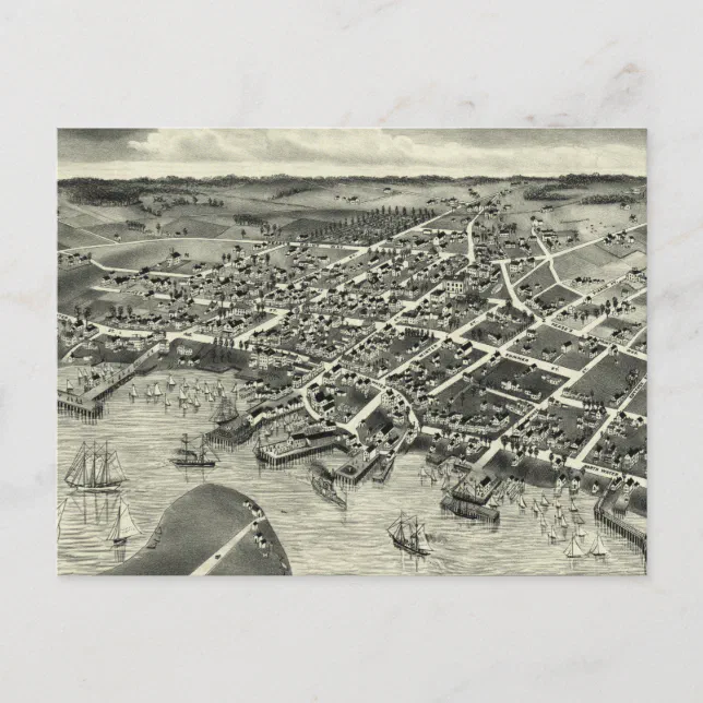 Vintage Pictorial Map of Edgartown MA (1886) Postcard | Zazzle