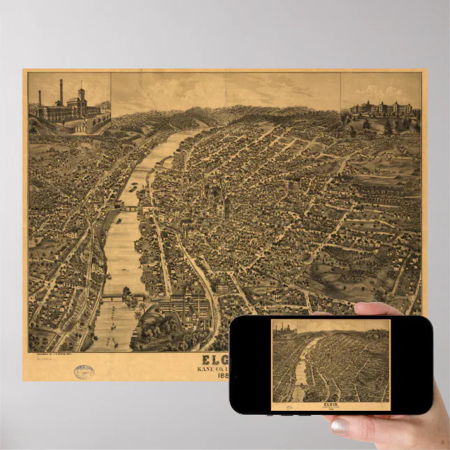 Vintage Pictorial Map of Elgin Illinois (1880) Poster | Zazzle
