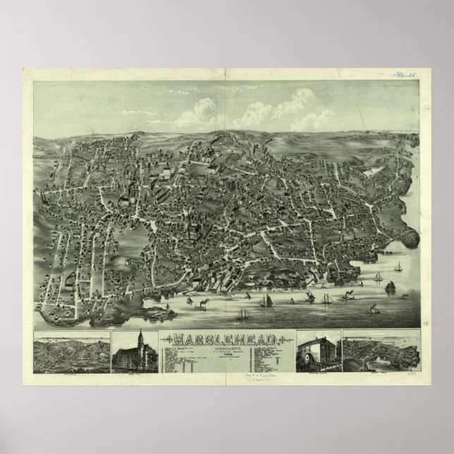 Vintage Pictorial Map of Marblehead MA (1882) Poster | Zazzle