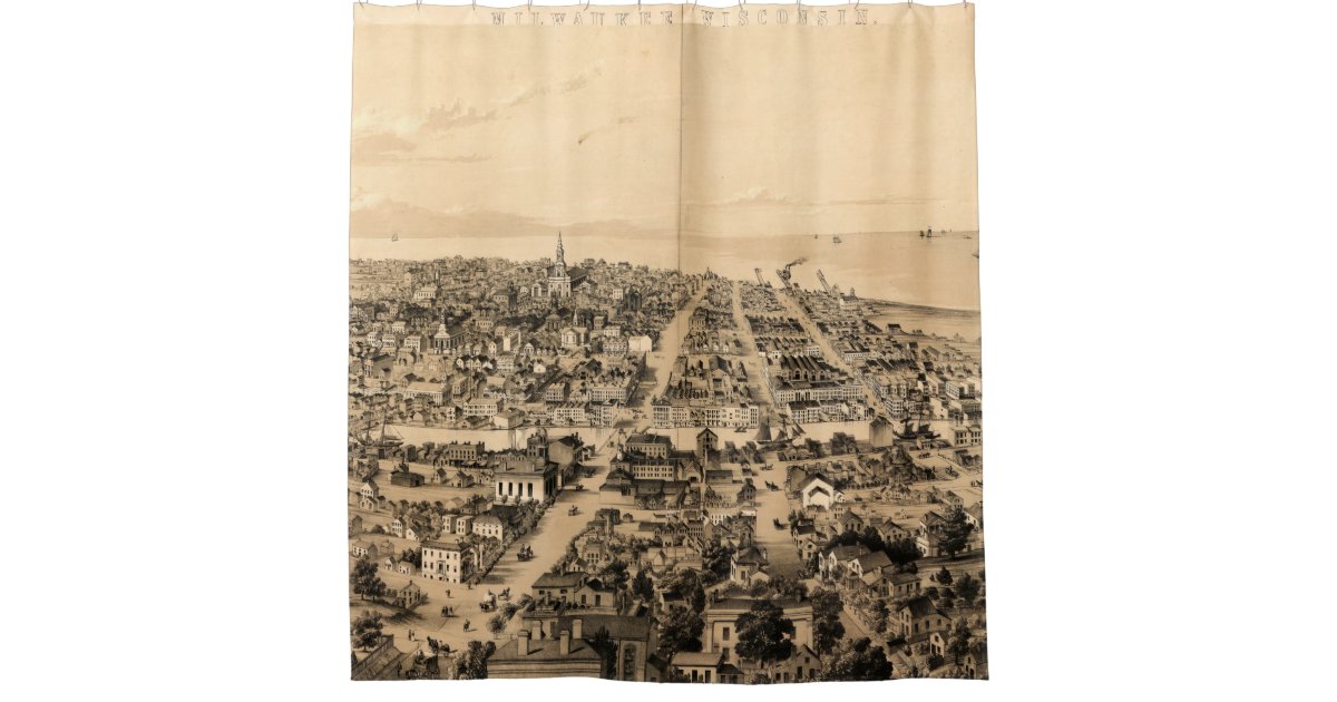 Vintage Pictorial Map of Milwaukee WI (1854) Shower Curtain | Zazzle
