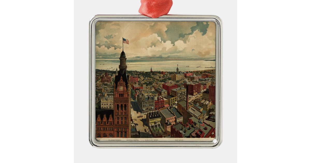 Vintage Pictorial Map of Milwaukee WI (1898) Metal Ornament | Zazzle