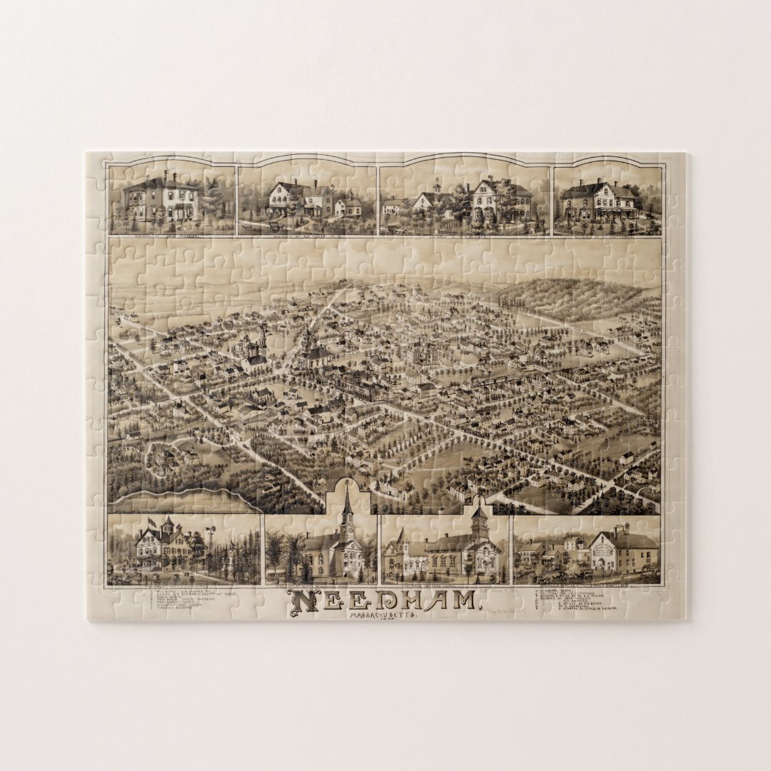 Vintage Pictorial Map of Needham MA (1887) Jigsaw Puzzle | Zazzle