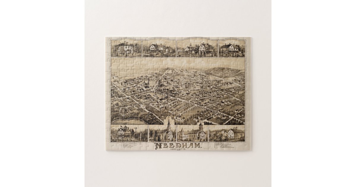 Vintage Pictorial Map of Needham MA (1887) Jigsaw Puzzle | Zazzle