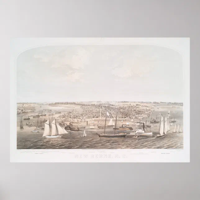 Vintage Pictorial Map of New Bern NC (1864) Poster | Zazzle