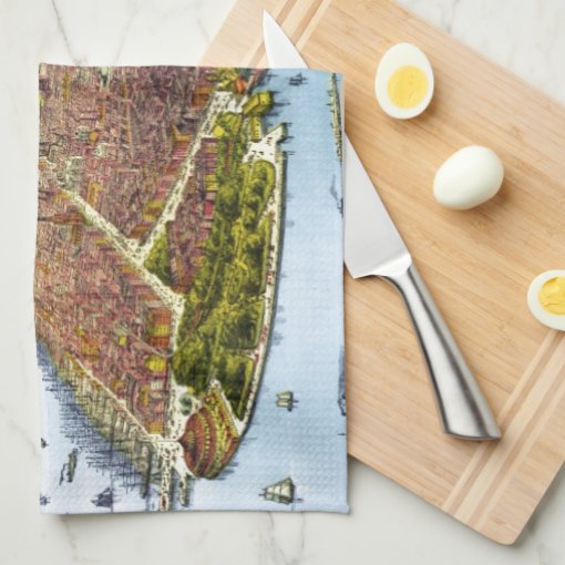 Vintage Pictorial Map of New York City (1879) Kitchen Towel | Zazzle