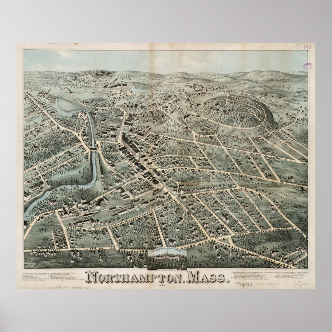 Vintage Pictorial Map of Northampton MA (1875) Poster | Zazzle
