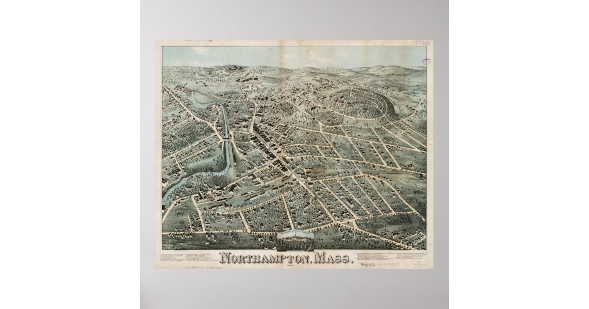 Vintage Pictorial Map of Northampton MA (1875) Poster | Zazzle