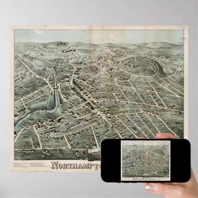 Vintage Pictorial Map of Northampton MA (1875) Poster | Zazzle