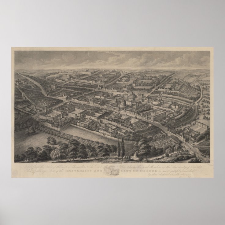Vintage Pictorial Map of Oxford England (1850) Poster | Zazzle