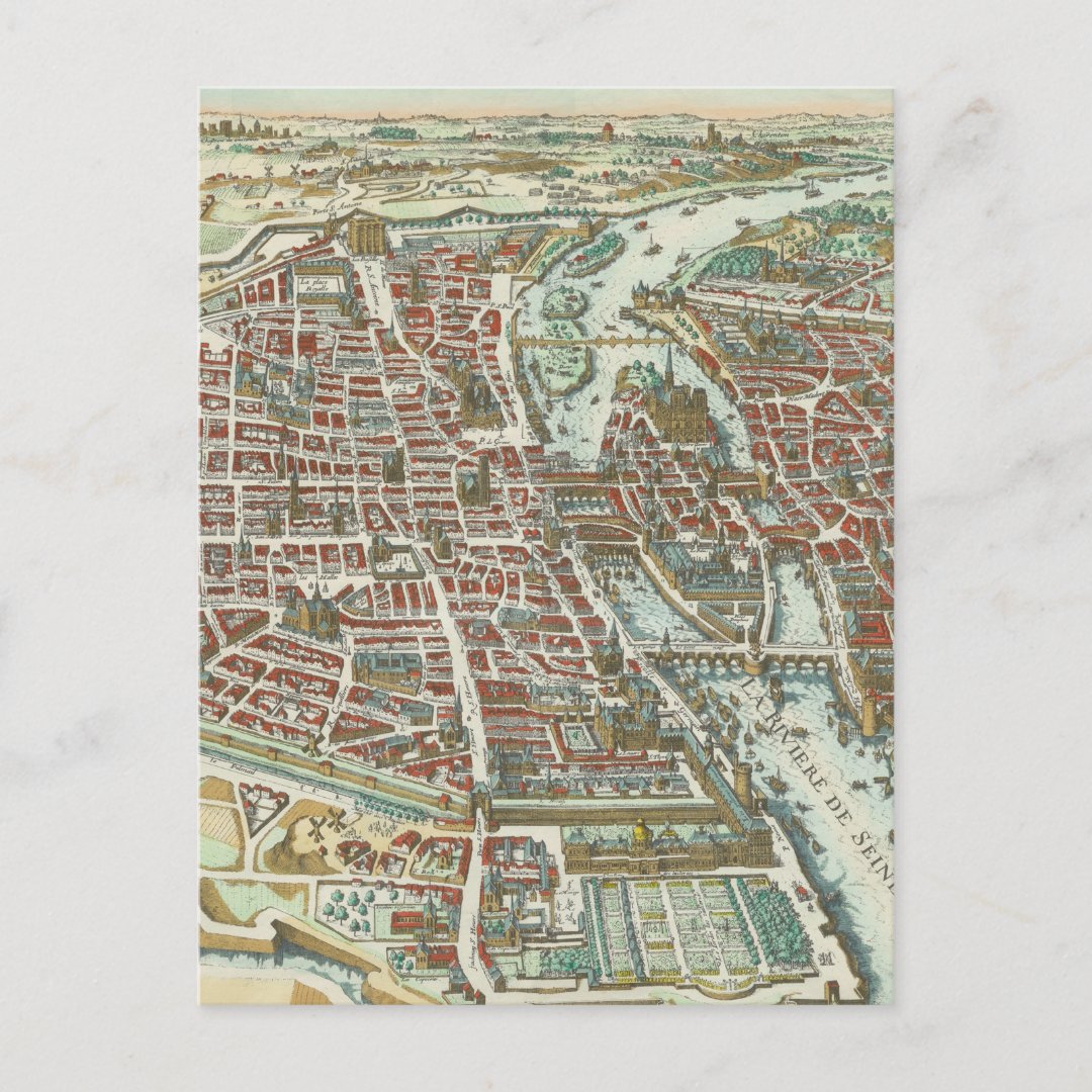 Vintage Pictorial Map of Paris (1615) Postcard | Zazzle