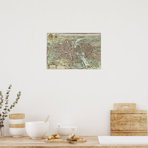 Vintage Pictorial Map of Paris (1615) Poster | Zazzle