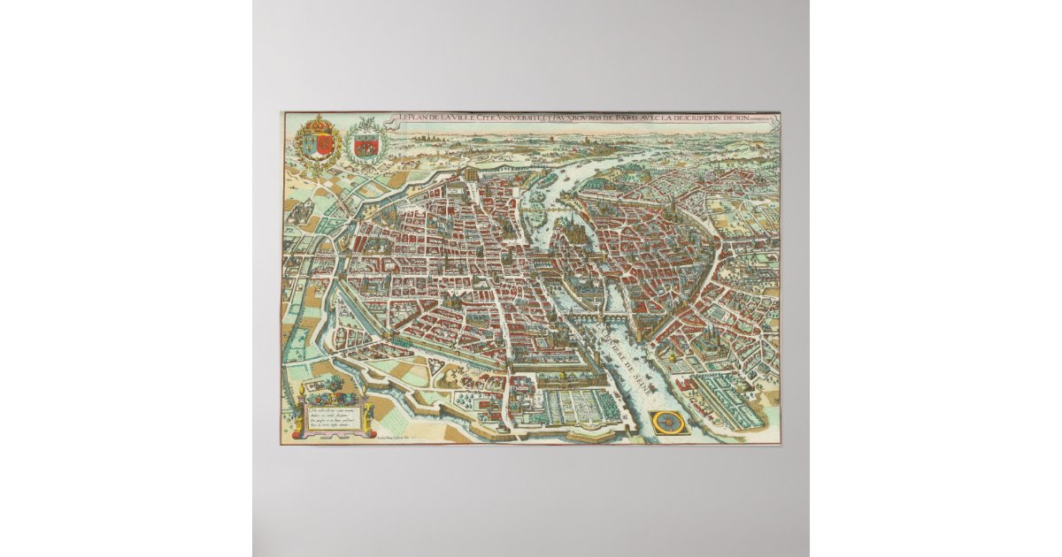 Vintage Pictorial Map of Paris (1615) Poster | Zazzle
