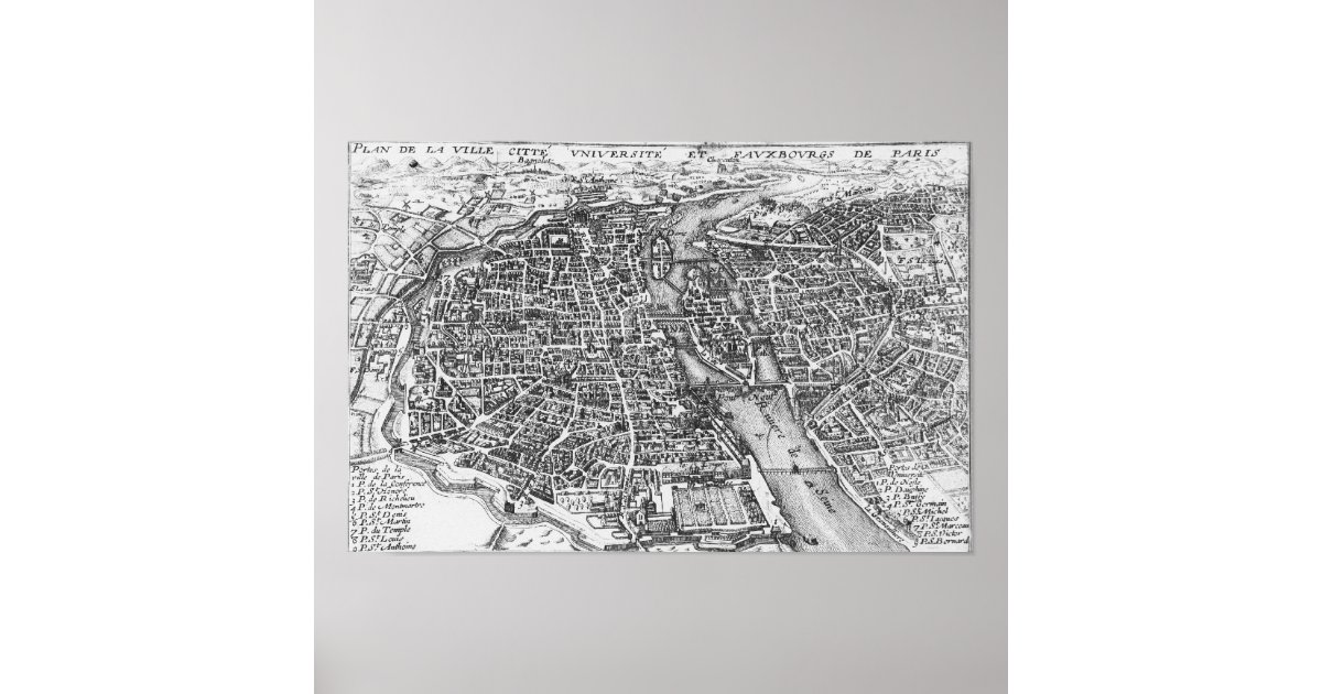 Vintage Pictorial Map of Paris (17th Century) Poster | Zazzle