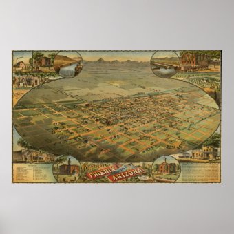 Vintage Pictorial Map of Phoenix Arizona (1885) Poster | Zazzle