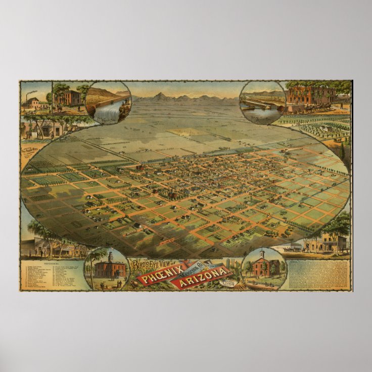 Vintage Pictorial Map of Phoenix Arizona (1885) Poster | Zazzle