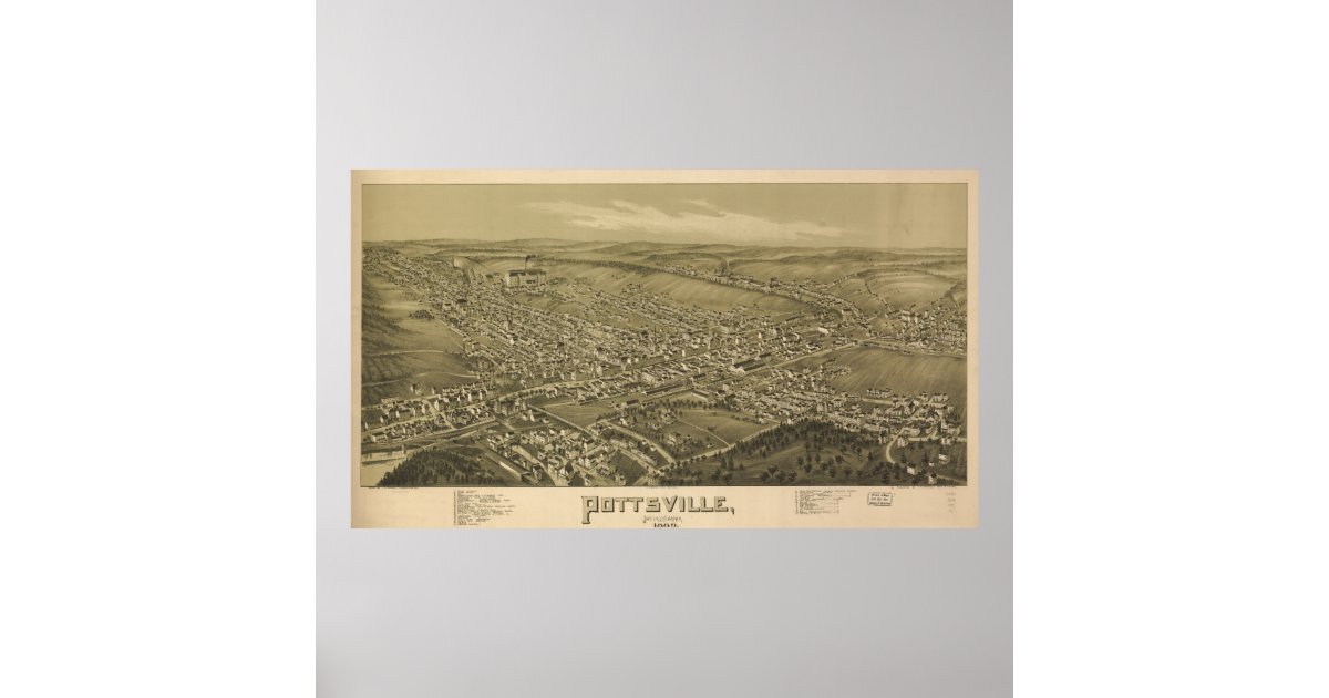 Vintage Pictorial Map of Pottsville PA (1889) Poster | Zazzle