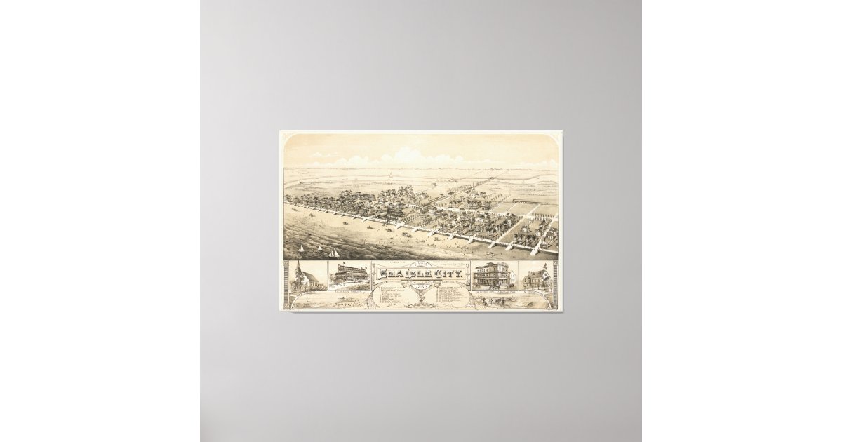 Vintage Pictorial Map of Sea Isle City NJ (1885) Canvas Print | Zazzle