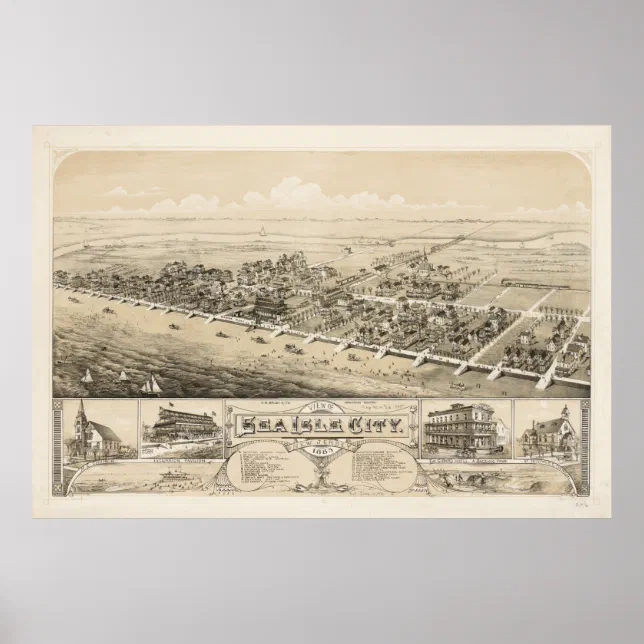 Vintage Pictorial Map of Sea Isle City NJ (1885) Poster | Zazzle