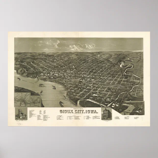 Vintage Pictorial Map of Sioux City Iowa (1888) Poster | Zazzle Vintage Pictorial Map of Sioux City Iowa (1888) Poster | Zazzle