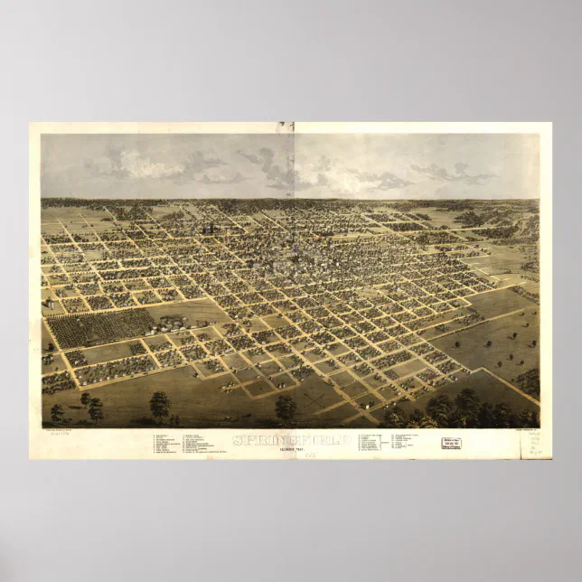 Vintage Pictorial Map of Springfield IL (1867) Poster | Zazzle
