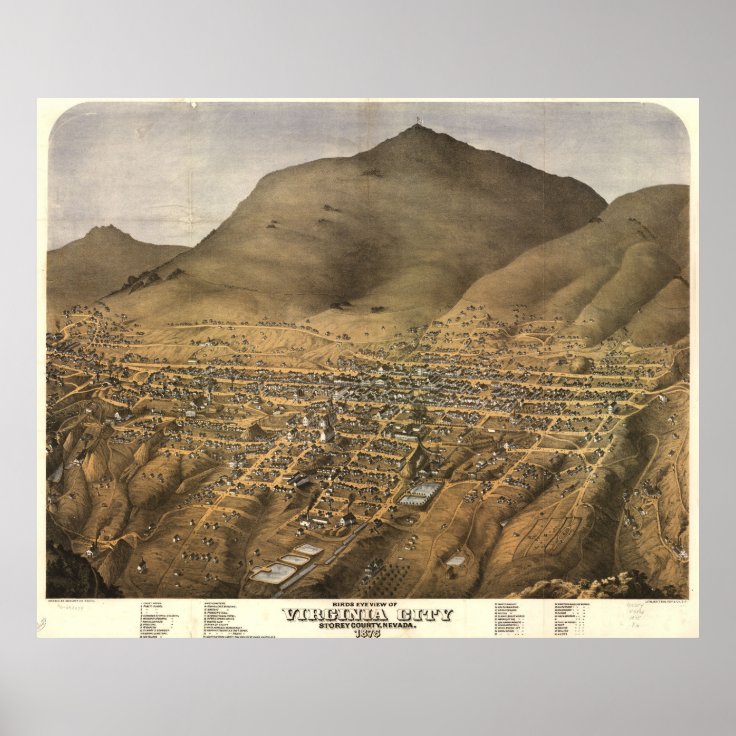 Vintage Pictorial Map of Virginia City Nevada Poster | Zazzle