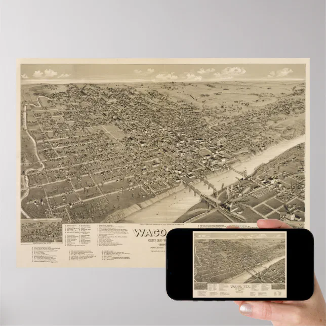 Vintage Pictorial Map of Waco Texas (1886) Poster | Zazzle