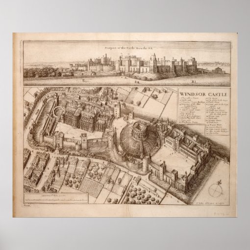 Vintage Pictorial Map of Windsor Castle (1677) Poster | Zazzle