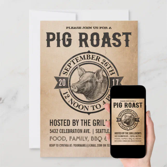 Vintage Pig Roast Invitations | Zazzle