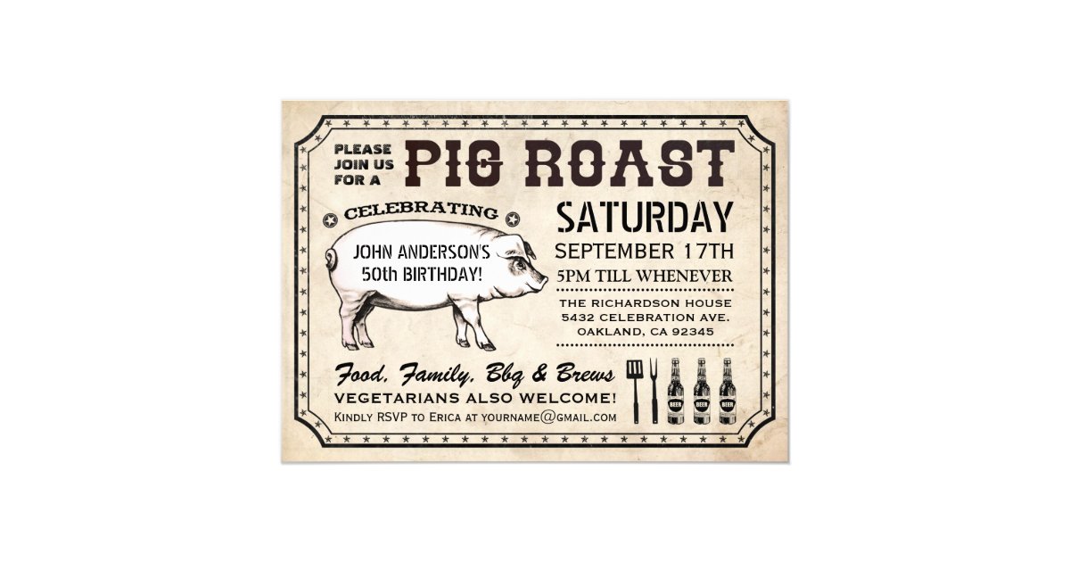 Vintage Pig Roast Invitations (Ticket Style) | Zazzle.com