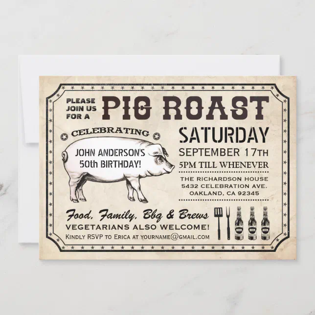 Vintage Pig Roast Invitations (Ticket Style) | Zazzle