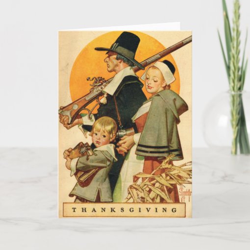 Vintage Pilgrim Family Thanksgiving Holiday Card | Zazzle