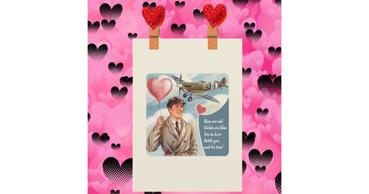 Vintage Pilot & Airplane Cute Valentine's Day Card | Zazzle