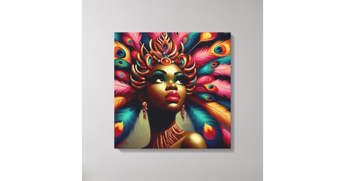 Vintage Pin-Up African Woman Bold Feathers 1960s Canvas Print | Zazzle