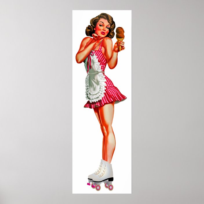 Vintage pin up Car hop roller skate girl Poster | Zazzle.com
