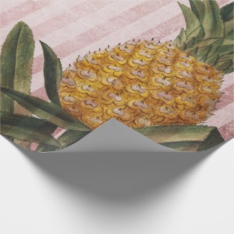 Vintage Pineapple and Pink Stripes Wrapping Paper | Zazzle