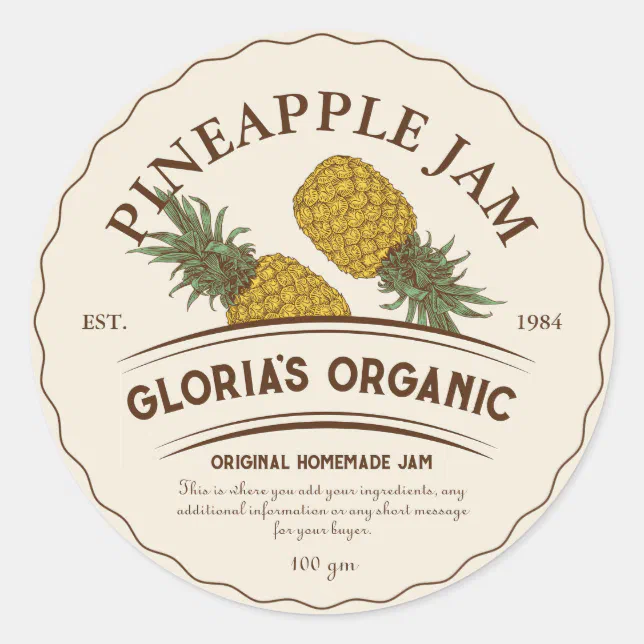 Vintage Pineapple Fruit Jam Custom Product Classic Round Sticker | Zazzle