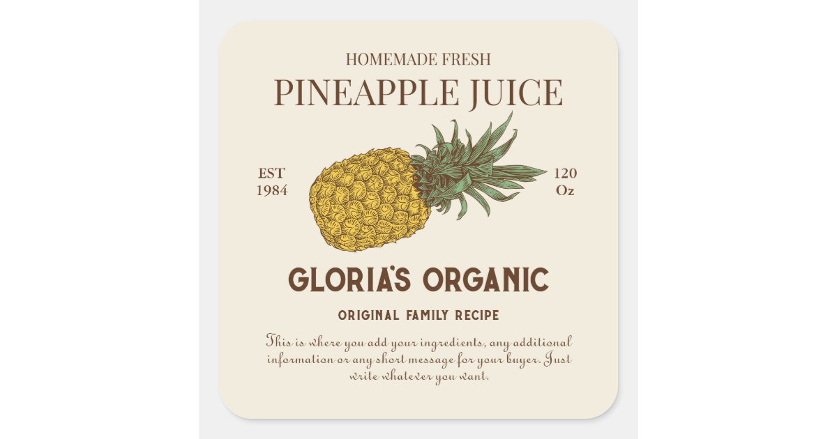 Vintage Pineapple Fruit Juice Custom Product Label | Zazzle