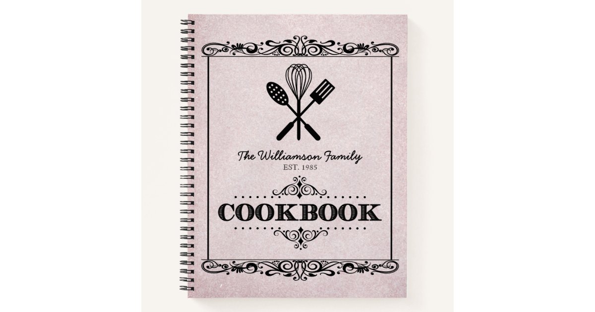 Vintage Pink Aged Paper Family Cookbook Notebook | Zazzle
