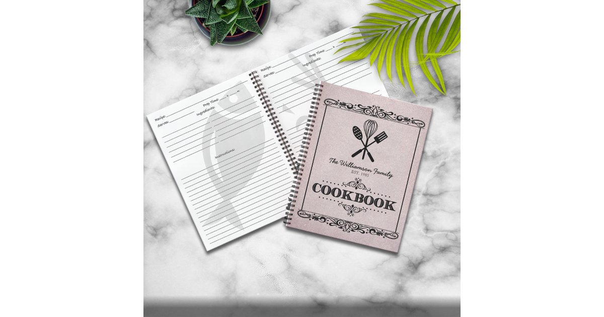 Vintage Pink Aged Paper Family Cookbook Notebook | Zazzle