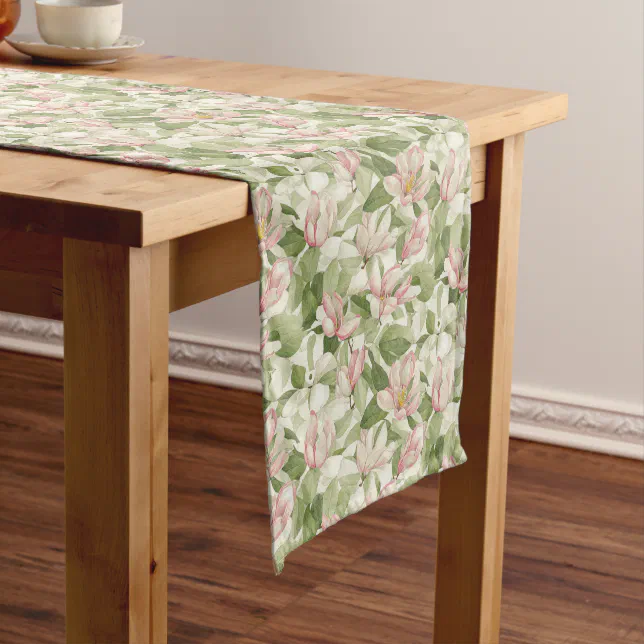 Vintage Pink and White Magnolias Long Table Runner | Zazzle