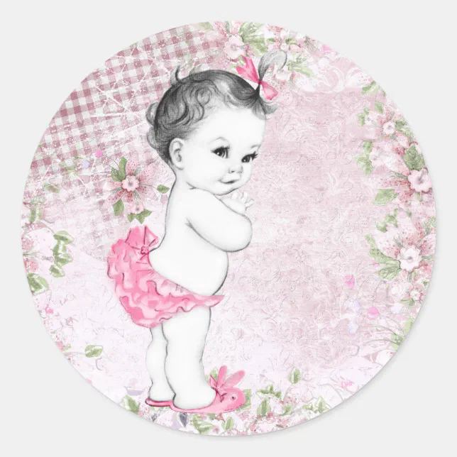 Vintage Pink Baby Shower Stickers | Zazzle