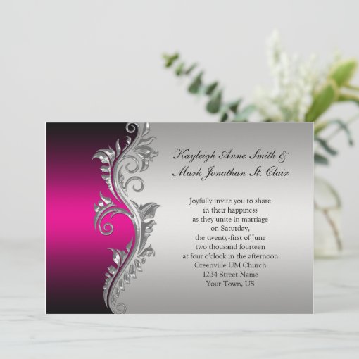 Vintage Pink Black and Silver Wedding Invitation | Zazzle