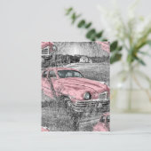 vintage pink car postcard | Zazzle