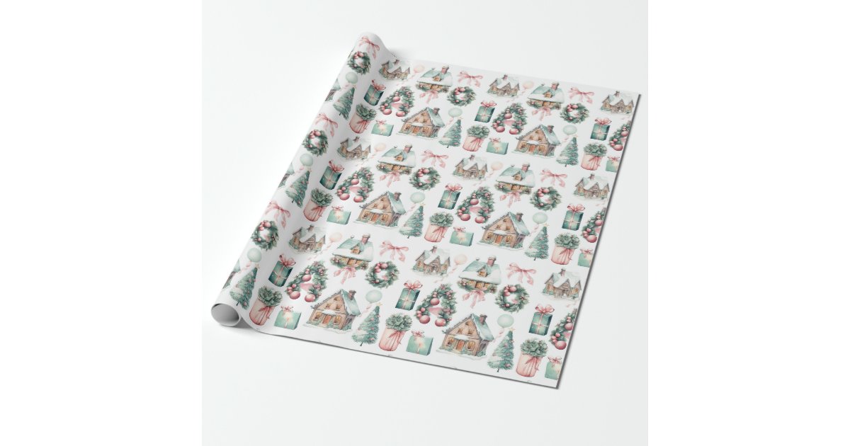 Vintage Pink Christmas Mint Pattern Wrapping Paper | Zazzle