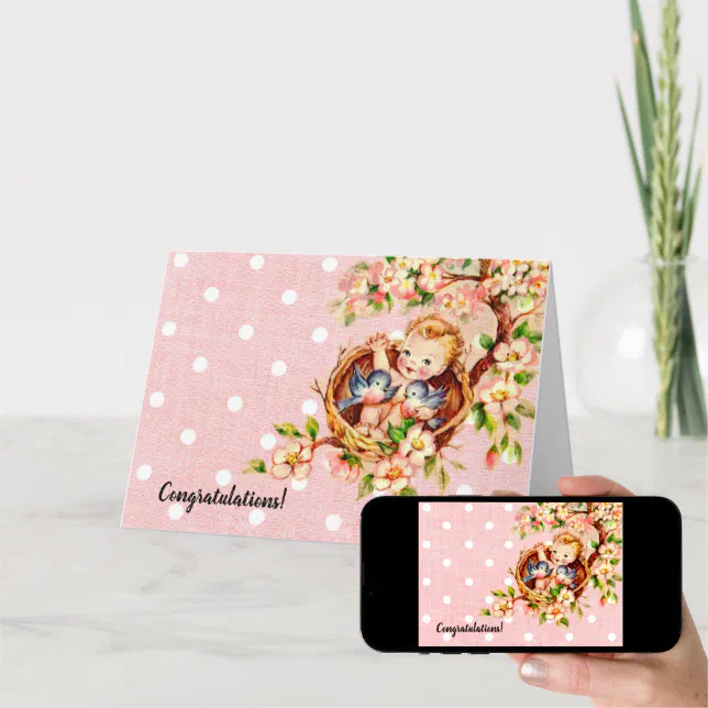 Vintage Pink Congratulations Baby Card | Zazzle