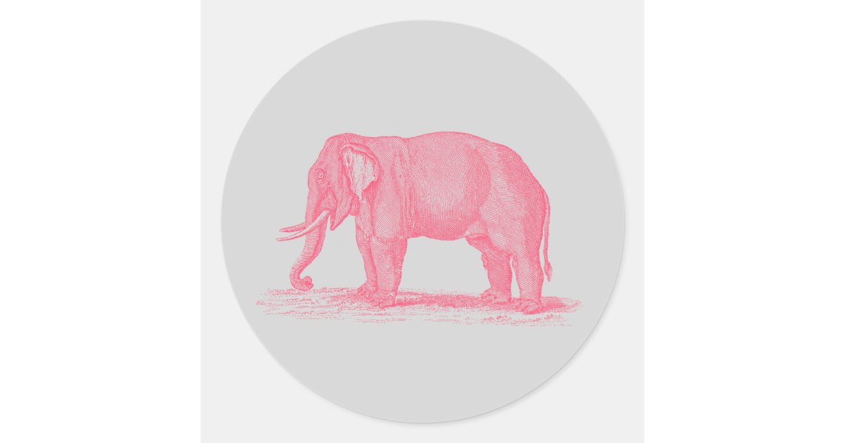 Vintage Pink Elephant on Gray 1800s Elephants Classic Round Sticker ...