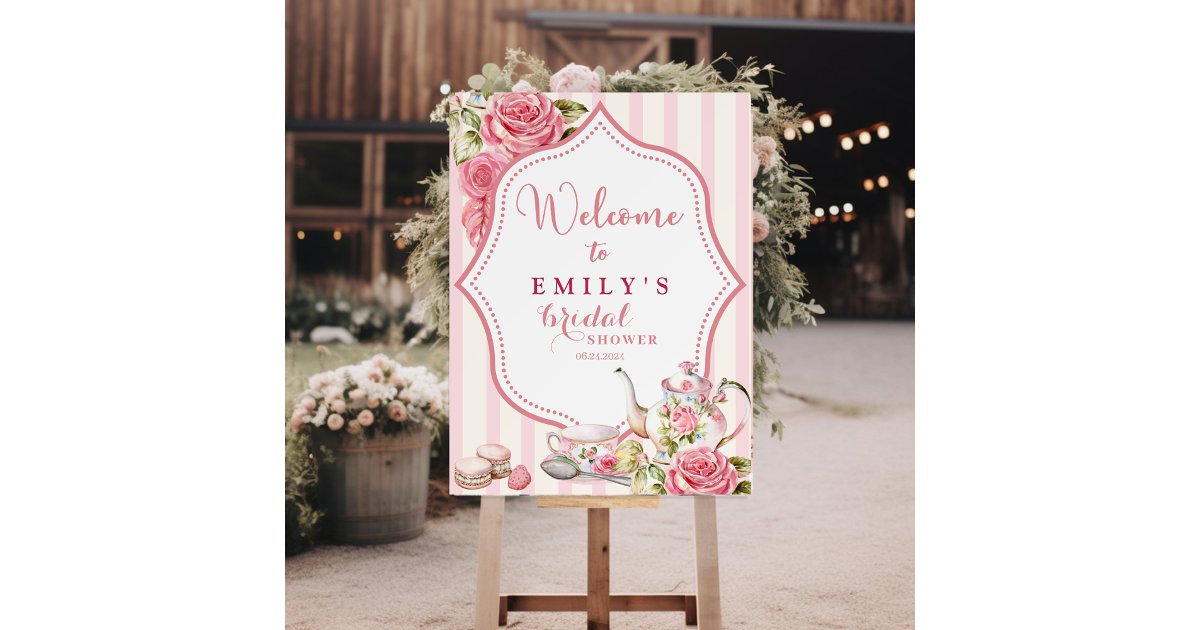 Vintage pink floral Bridal Tea party Welcome sign | Zazzle