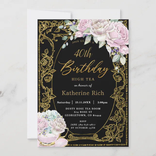 Vintage Pink Floral High Tea Birthday ANY AGE Invi Invitation | Zazzle