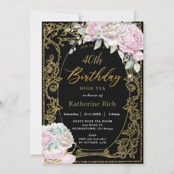 Vintage Pink Floral High Tea Birthday ANY AGE Invi Invitation | Zazzle